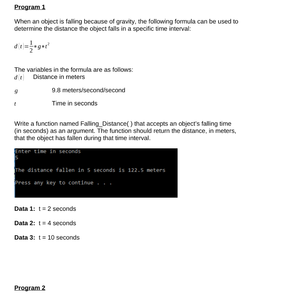 Solved Program 1 When an object is falling because of | Chegg.com