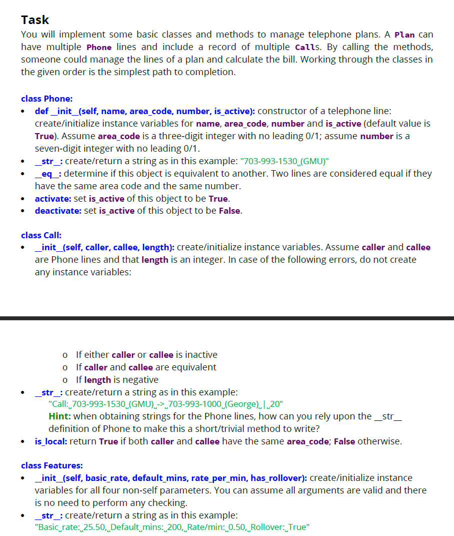 Solved Python help for class call and class features using | Chegg.com