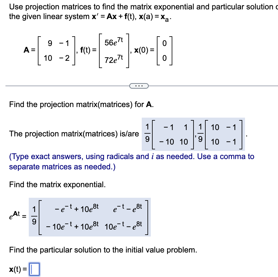Use projection matrices to find the matrix | Chegg.com