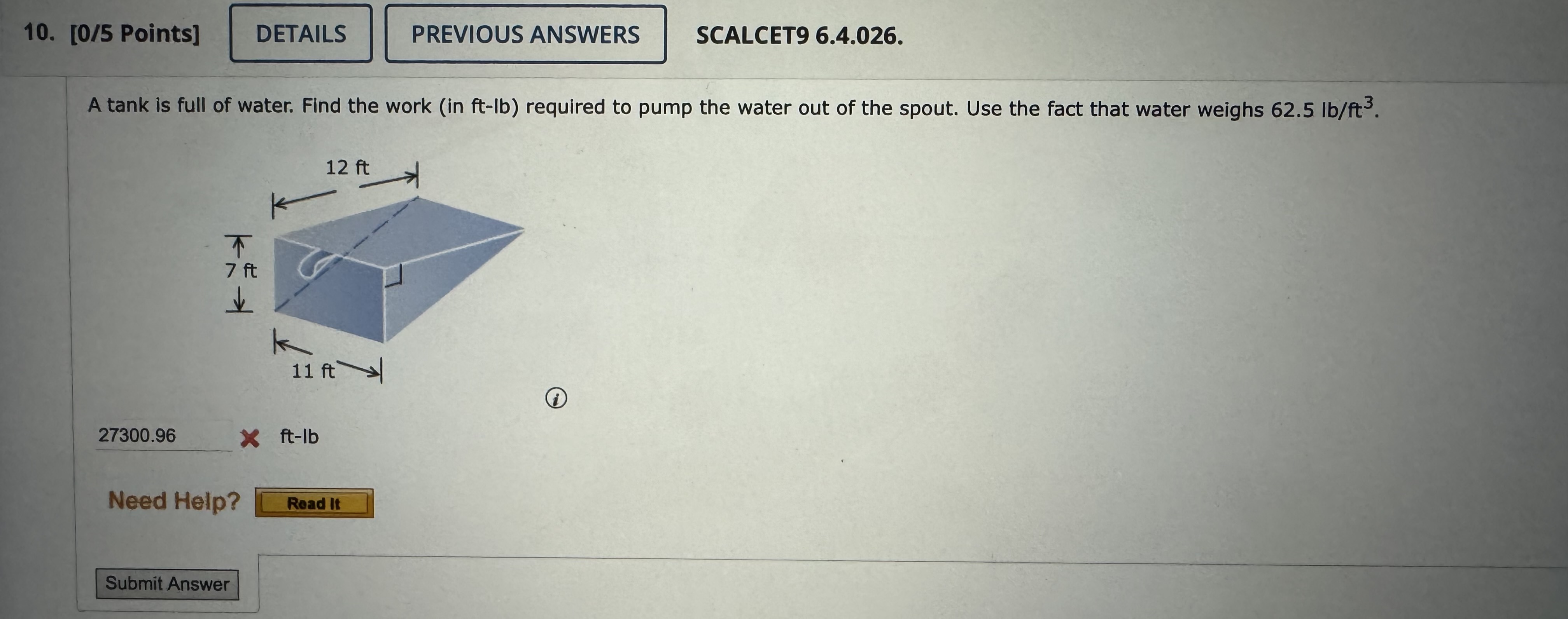 Solved A tank is full of water. Find the work (in ft-lb ) | Chegg.com
