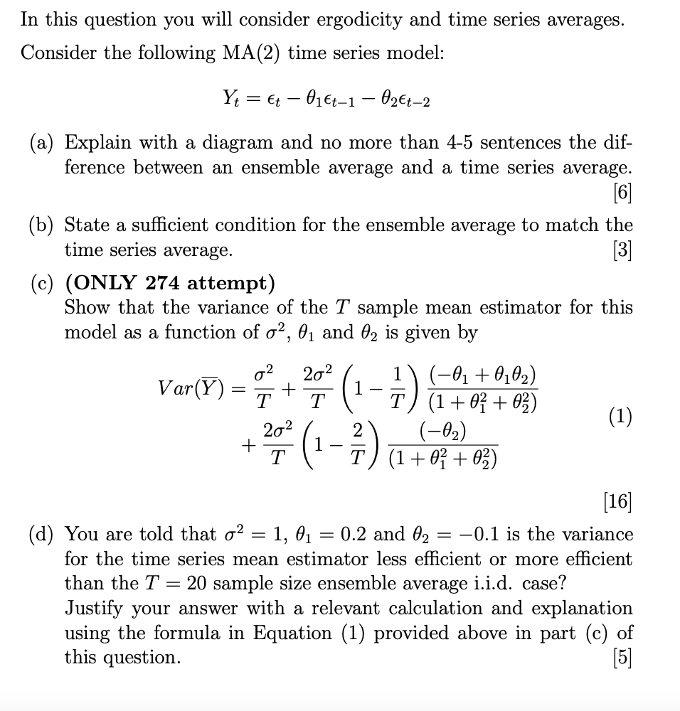 Solved In this question you will consider ergodicity and | Chegg.com