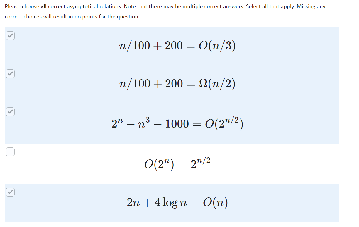 Solved Please choose all correct asymptotical relations. | Chegg.com