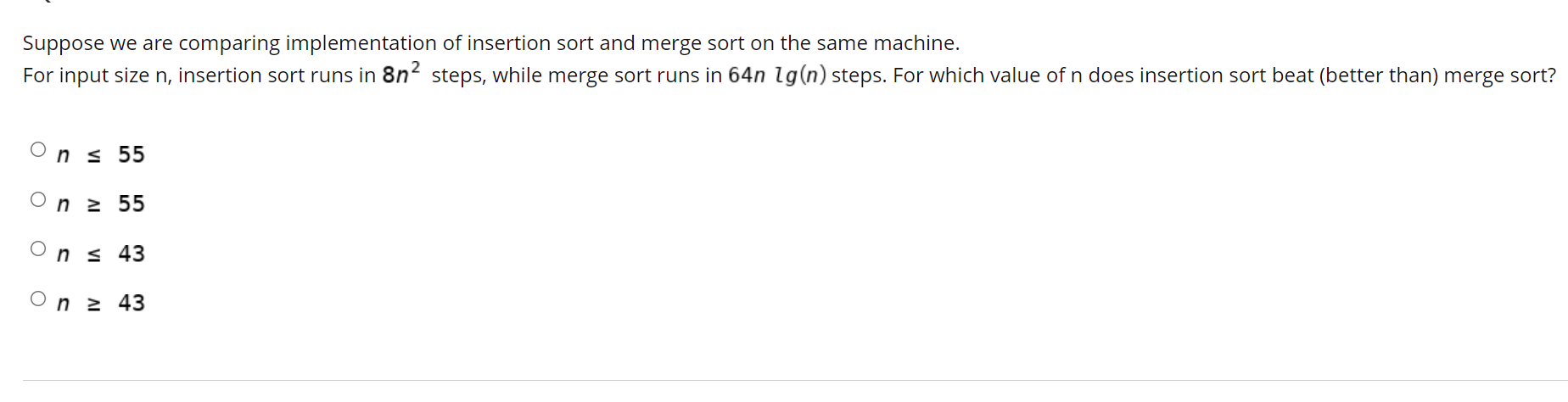 Solved Suppose we are comparing implementation of insertion | Chegg.com