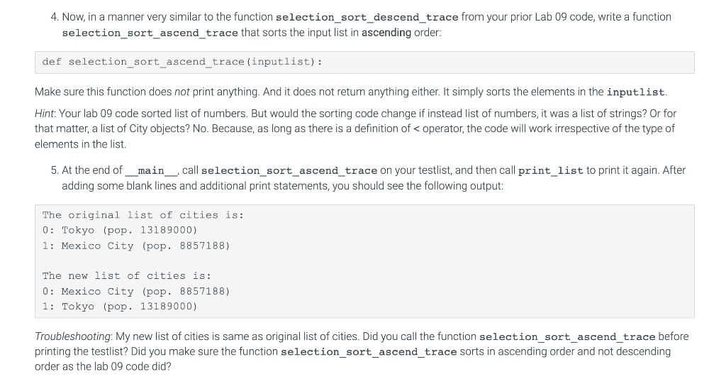 Solved 12.19 Part B: Sort City Objects Instructions In this | Chegg.com