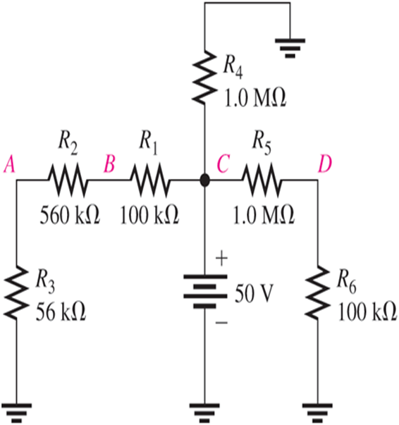 Solved Determine the voltage at each node with respect to | Chegg.com