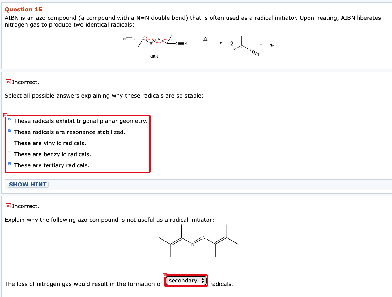 Question 15 AIBN is an azo compound (a compound with | Chegg.com