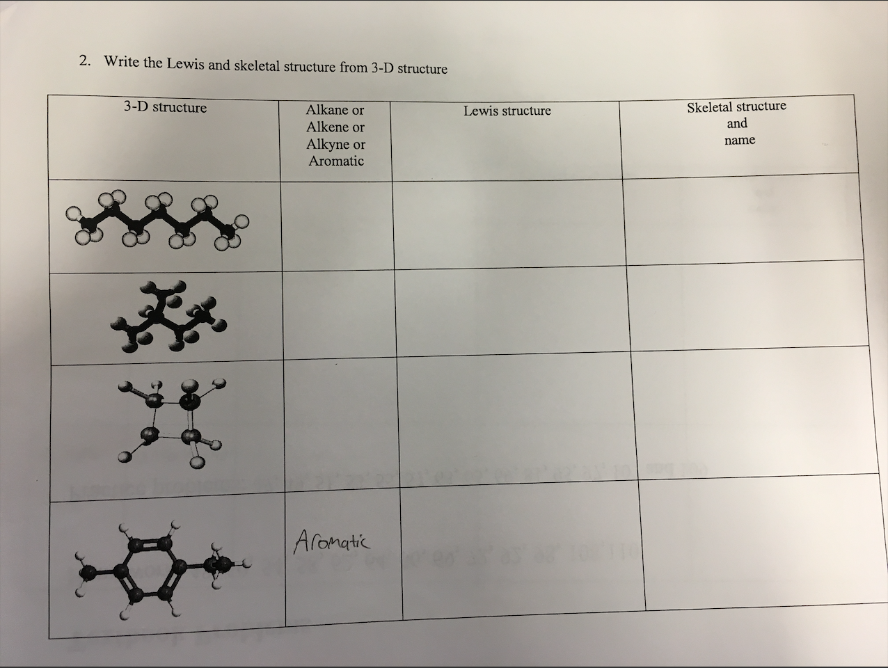 Solved 2. Write the Lewis and skeletal structure from 3-D | Chegg.com