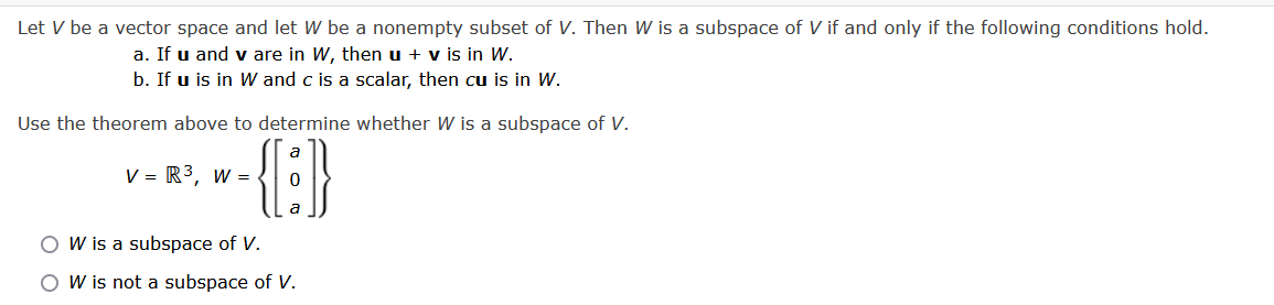 Solved Let V be a vector space and let W be a nonempty | Chegg.com
