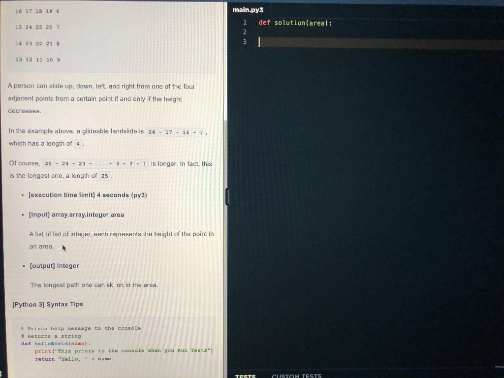 Solved Codewriting main.py3 1 def solution( area): 2 It is | Chegg.com