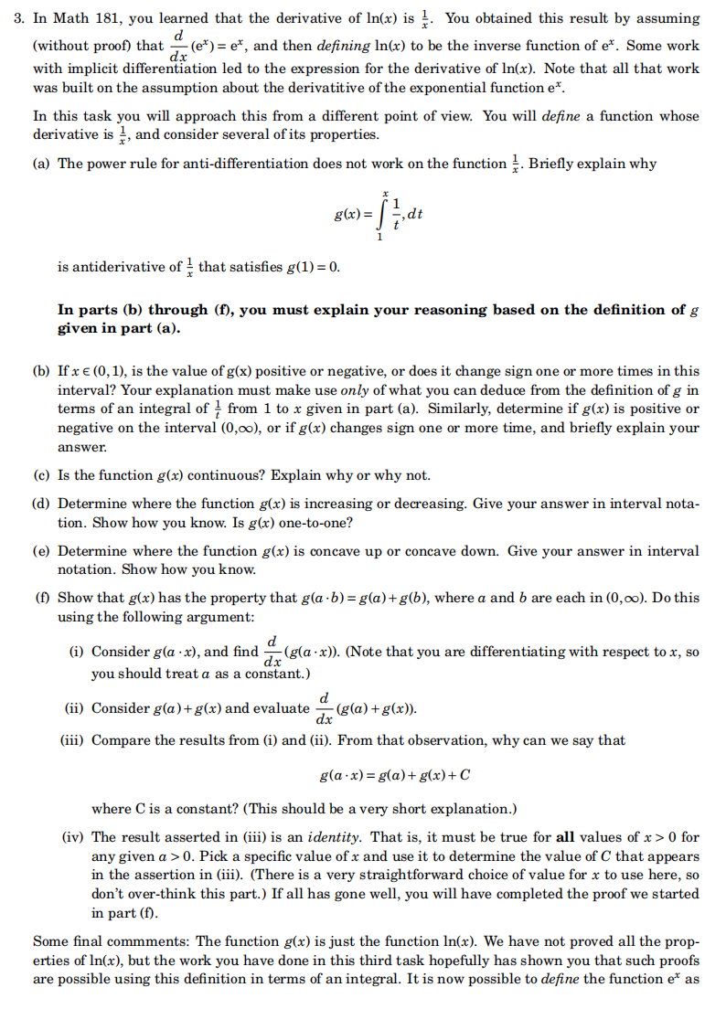 3. In Math 181, you learned that the derivative of | Chegg.com