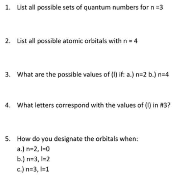 Solved 1. List all possible sets of quantum numbers for n=3 | Chegg.com