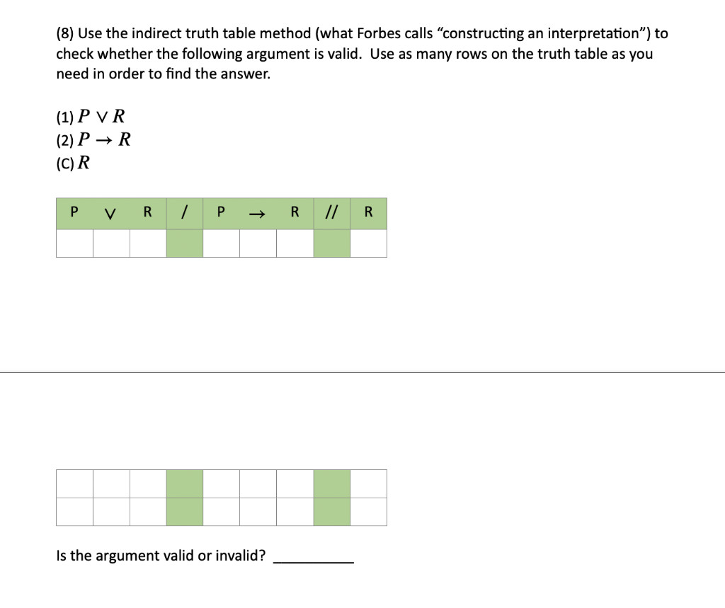 Solved (8) Use the indirect truth table method (what Forbes | Chegg.com