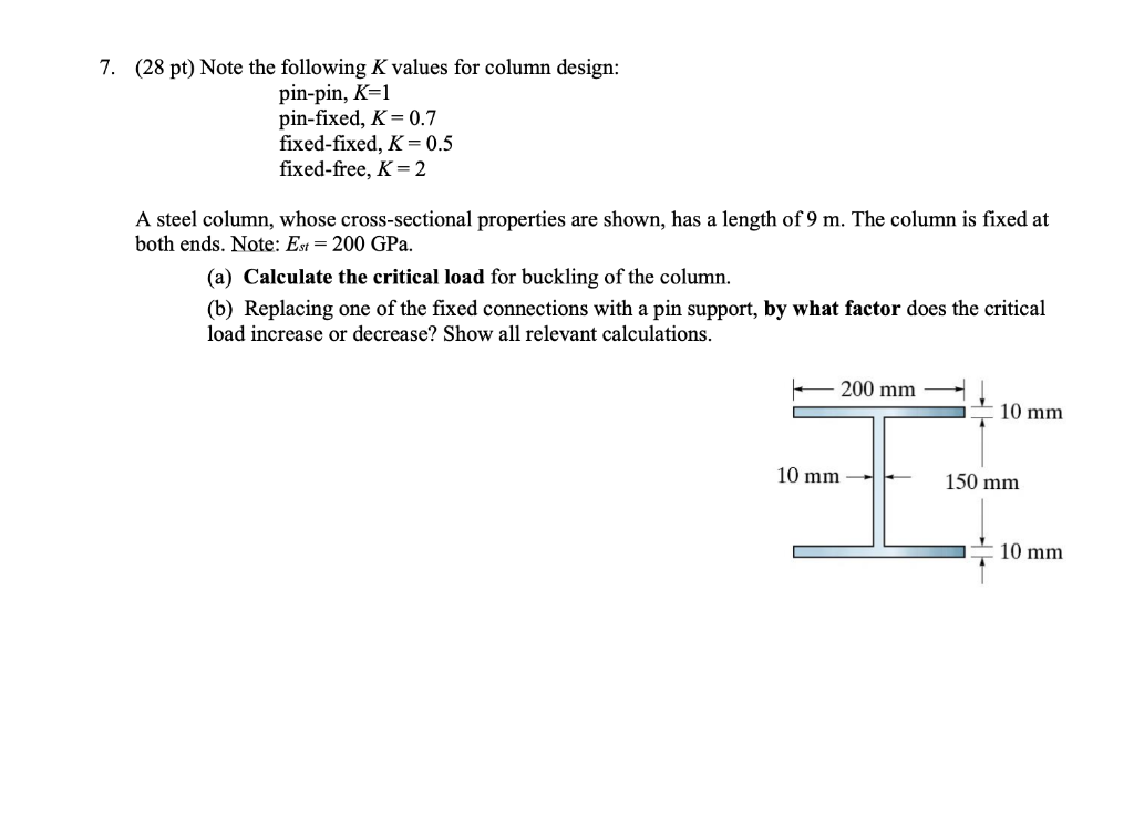 Solved 7. (28 pt) Note the following K values for column | Chegg.com