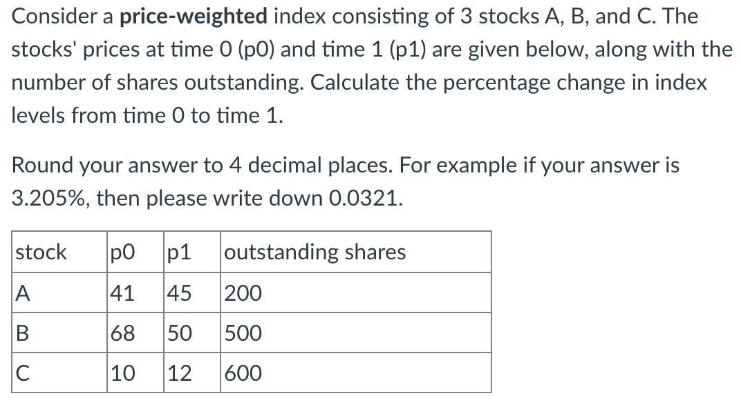 Solved Consider a price-weighted index consisting of 3 | Chegg.com