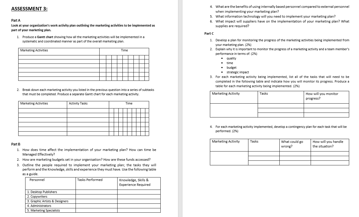 ASSESSMENT 3: Part A Look at your organization's work | Chegg.com