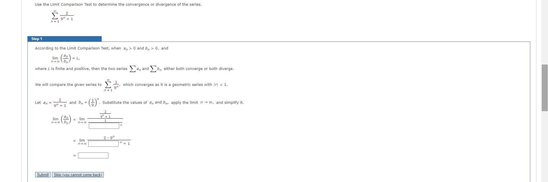 Solved Use the Limit Comparison Test to determine the | Chegg.com