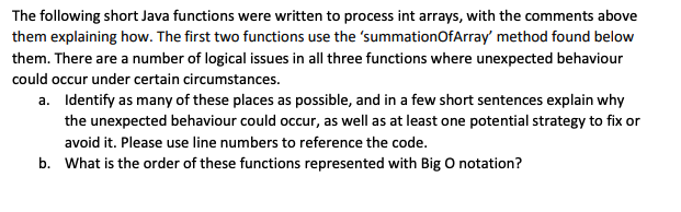 Solved The following short Java functions were written to | Chegg.com