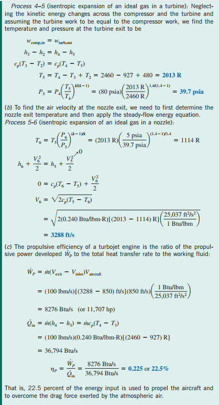 EXAMPLE 9-9 The Ideal Jet-Propulsion Cycle A turbojet | Chegg.com