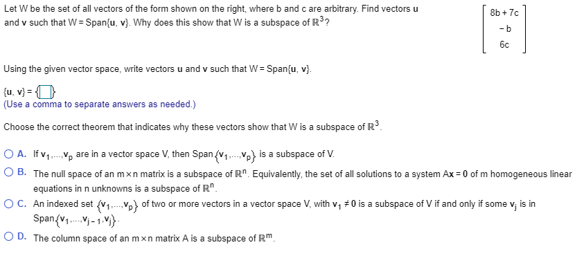 Solved Let W Be The Set Of All Vectors Of The Form Shown On