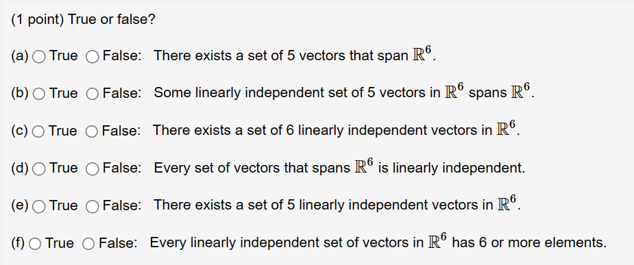 Solved (1 point) True or false? (a) True False: There exists | Chegg.com