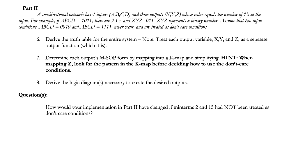 Solved Part II A combinational network has 4 inputs | Chegg.com