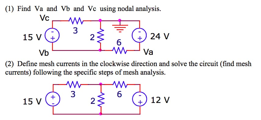 Solved (1) Find Va and Vb and Vc using nodal analysis. vc m | Chegg.com