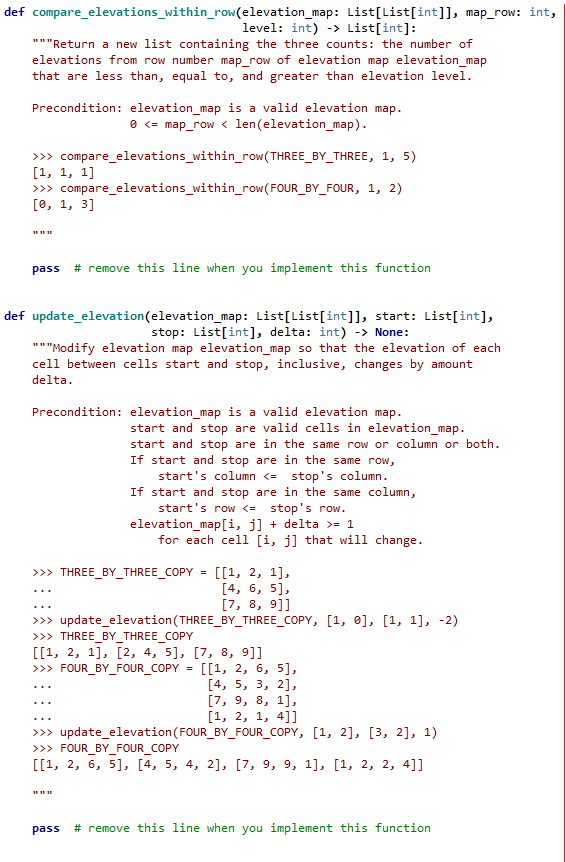 def compare_elevations within_row(elevation_map: | Chegg.com