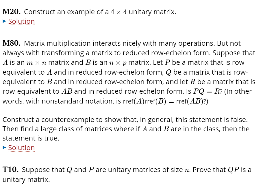 Solved M20. Construct an example of a 4 x 4 unitary matrix. | Chegg.com
