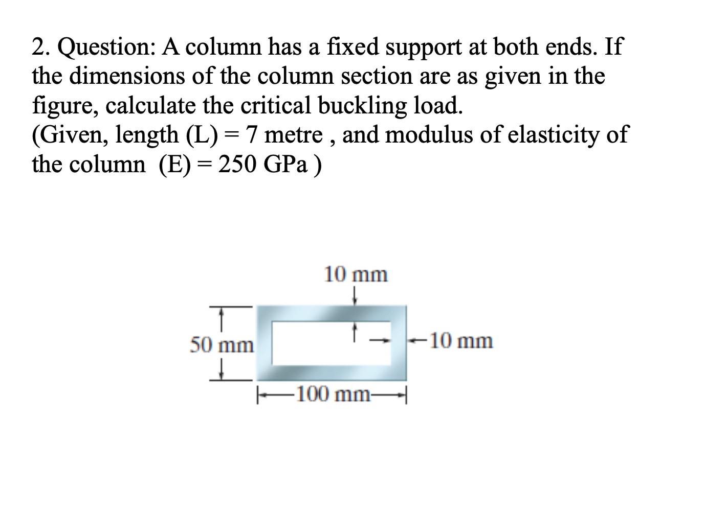 Solved 2. Question: A column has a fixed support at both | Chegg.com