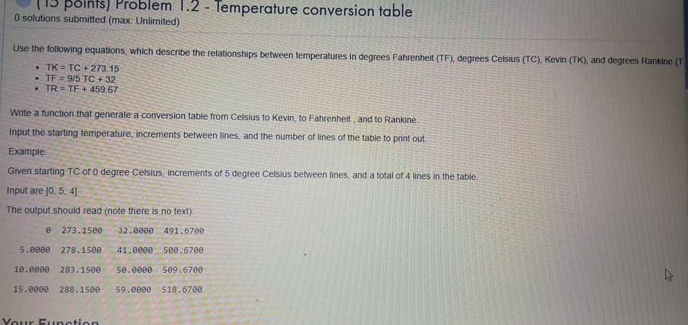 Solved 13 points) Problem 1 .2 - Temperature conversion | Chegg.com