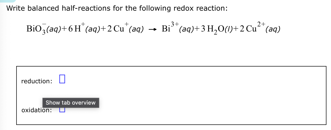 Solved Write balanced half-reactions for the following redox | Chegg.com