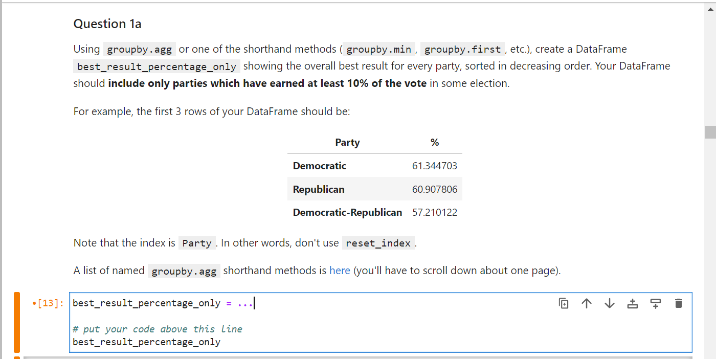 Solved Question 1aUsing groupby.agg or one of the shorthand | Chegg.com