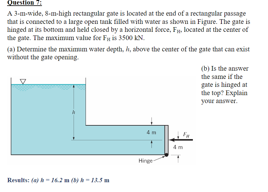 Solved Question 7: A 3-m-wide, 8-m-high rectangular gate is | Chegg.com