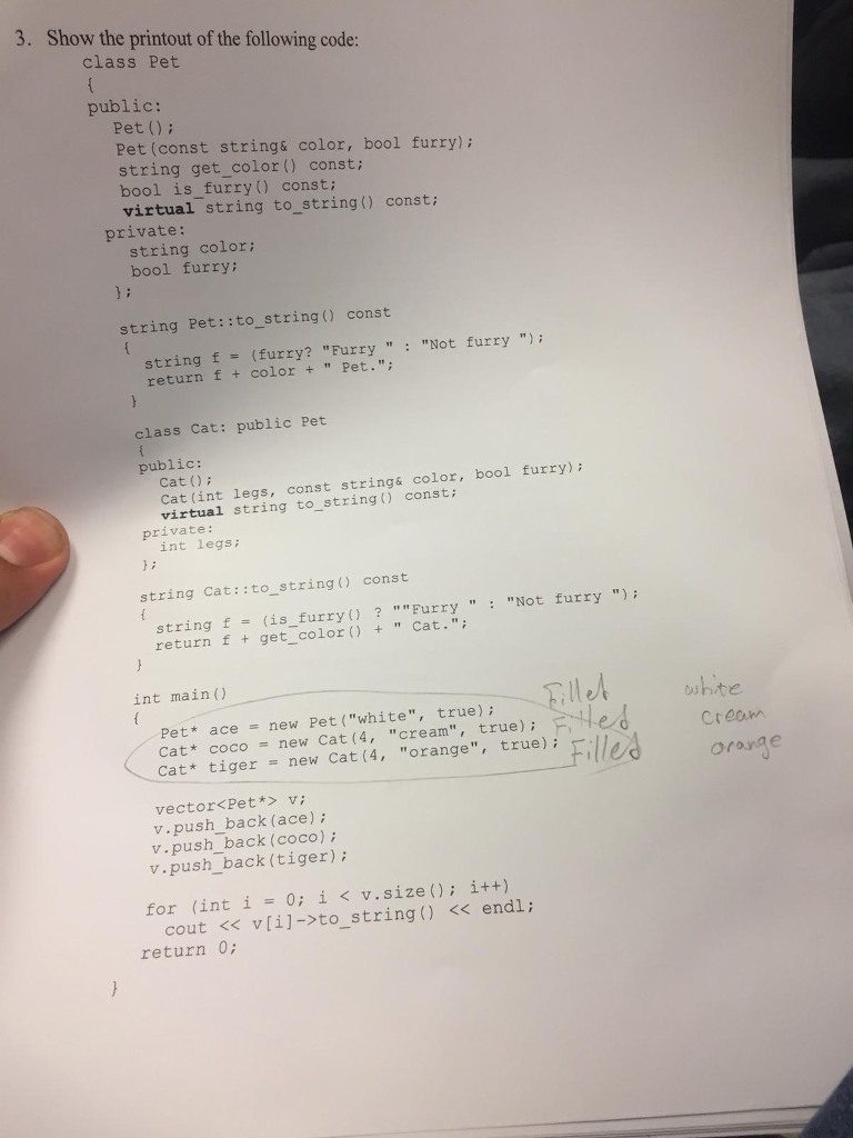 Solved 3. Show the printout of the following code class Pet | Chegg.com