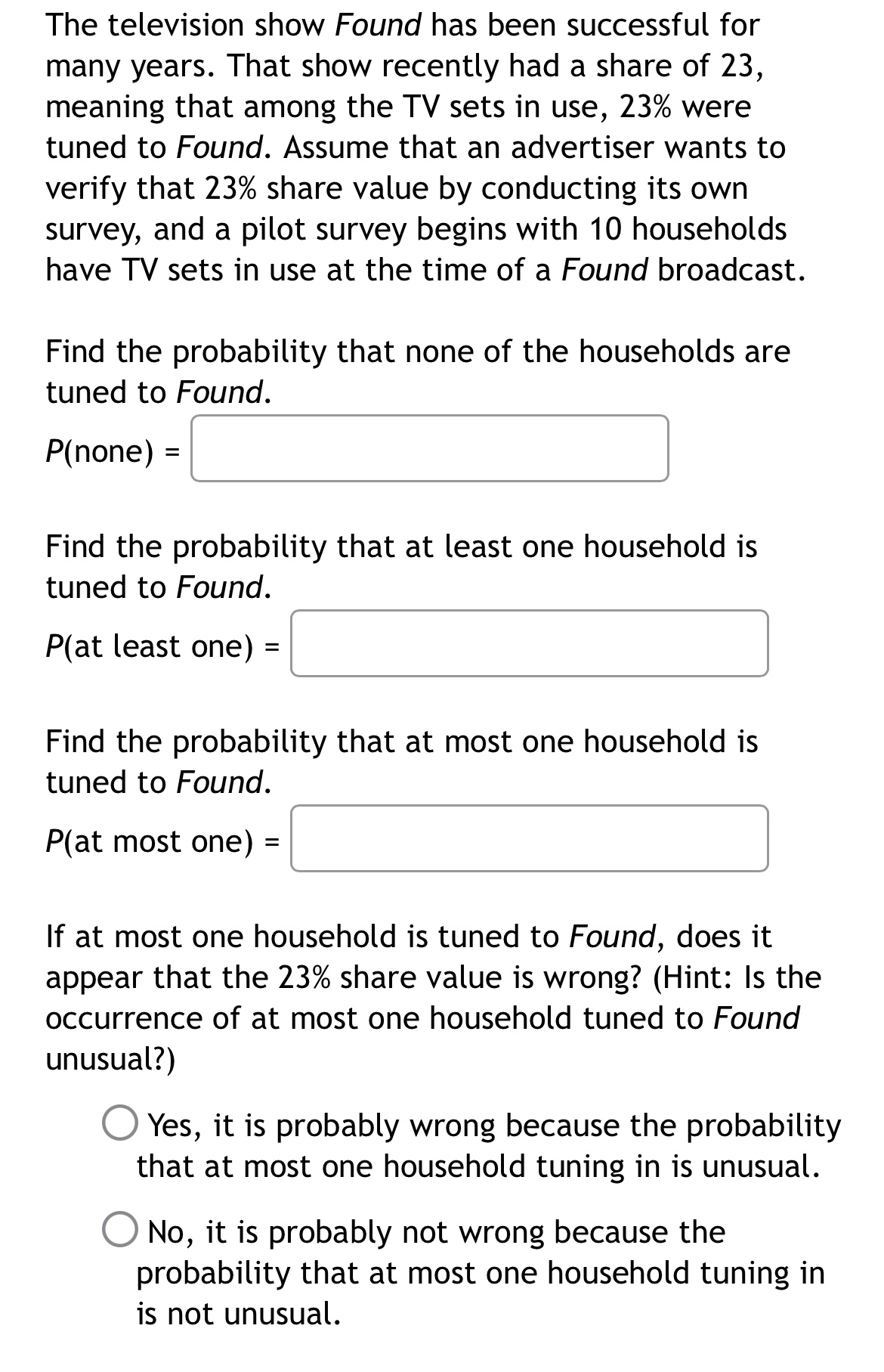 Solved The television show Found has been successful for | Chegg.com