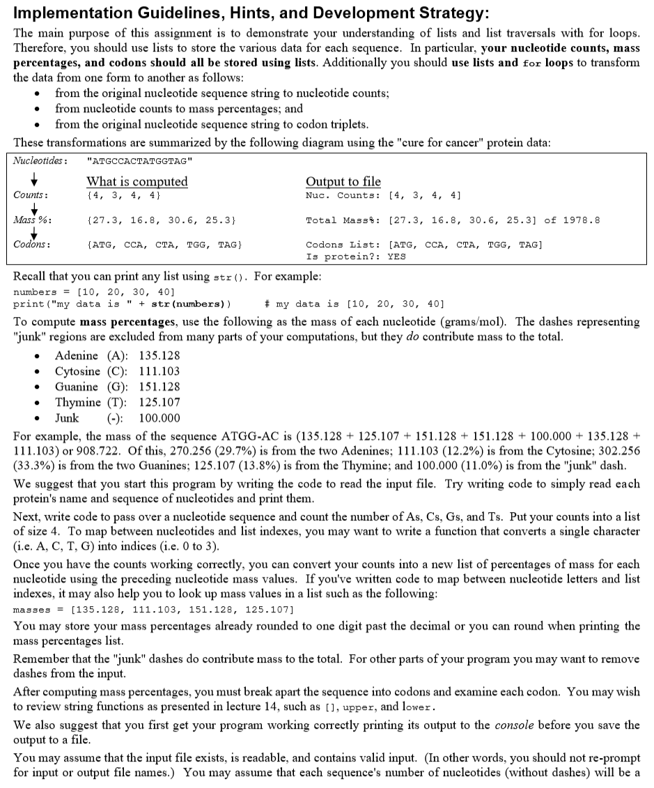 Python 3 request - DNA - Lists & | Chegg.com