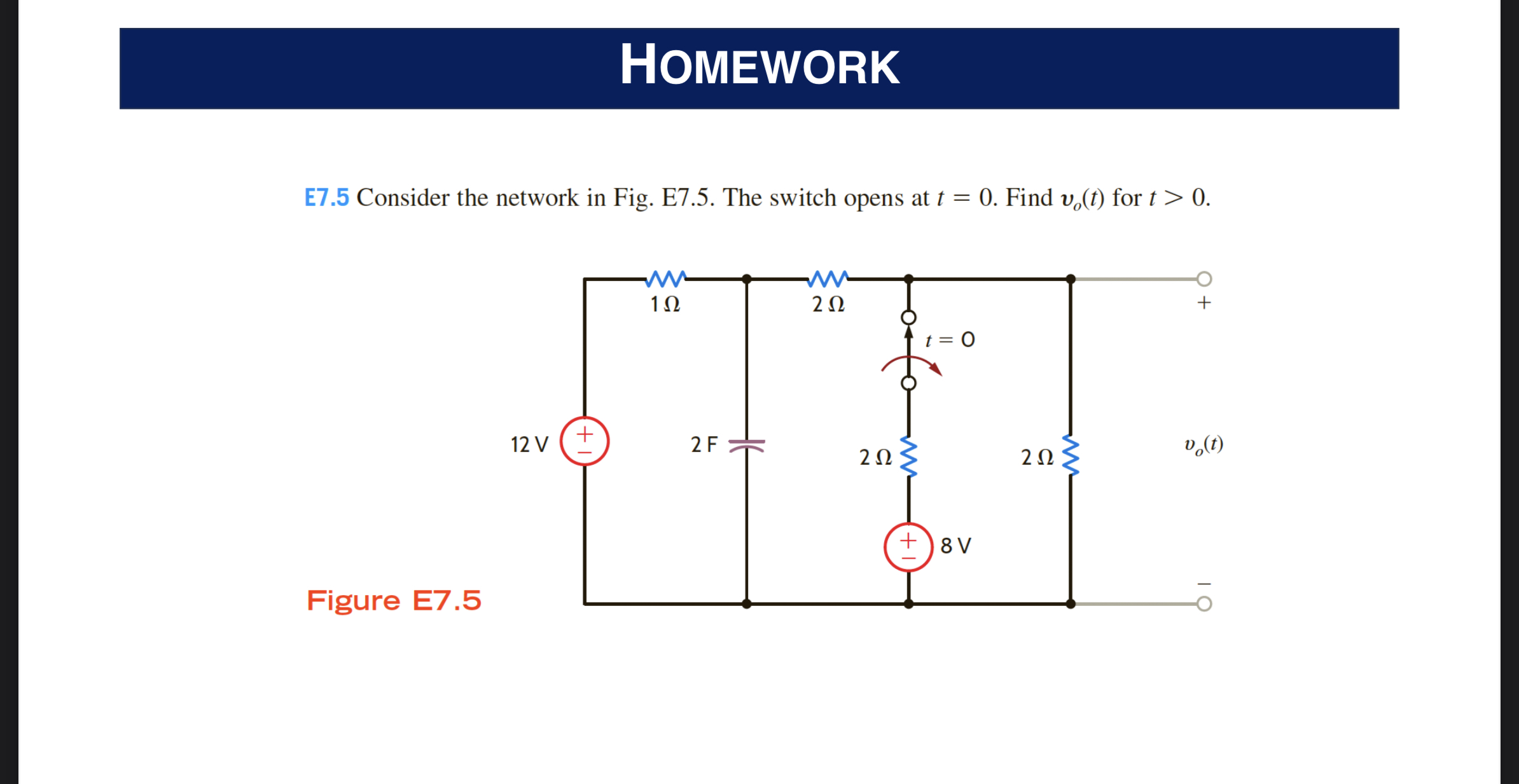 Solved E7.5 Consider the network in Fig. E7.5. The switch | Chegg.com