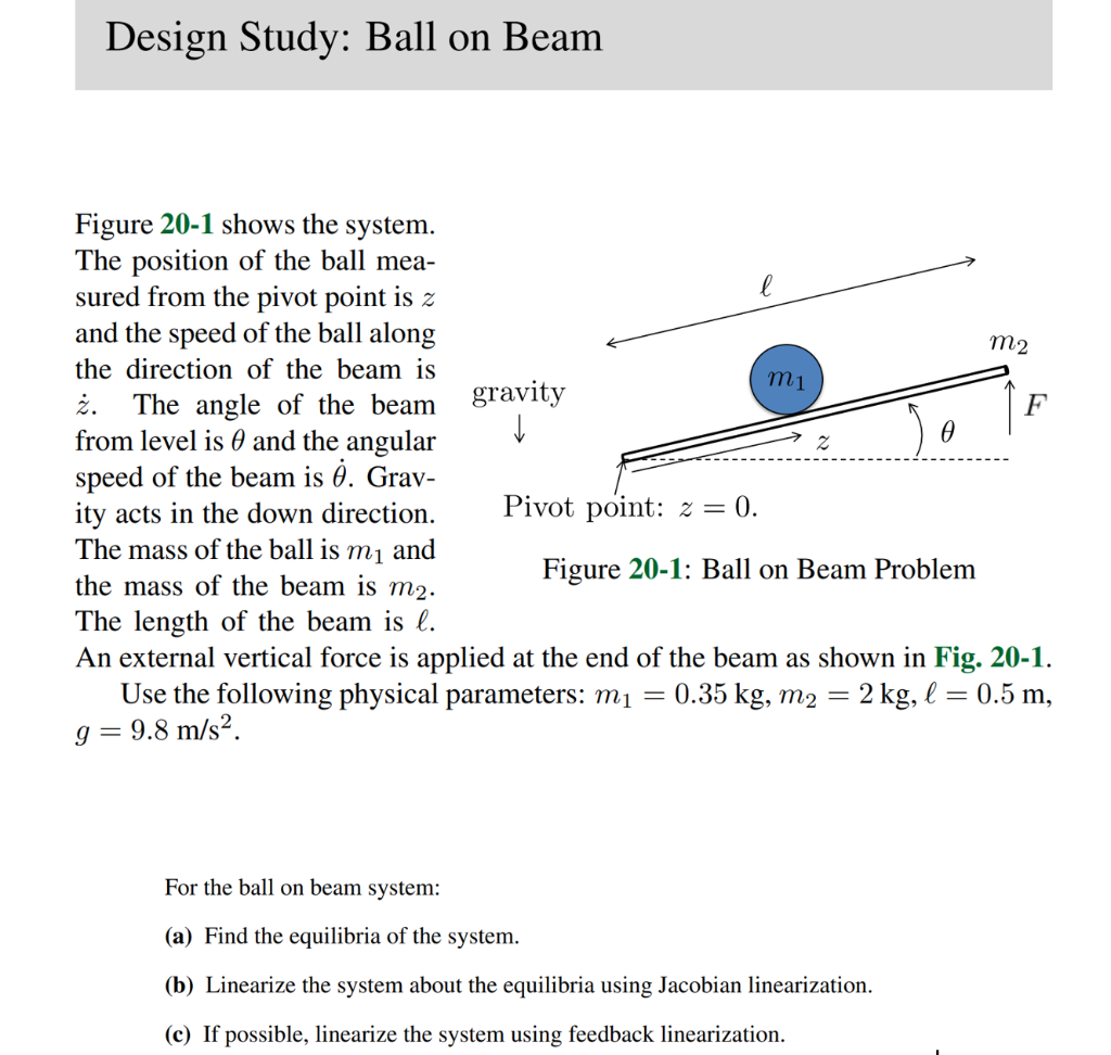 Design Study: Ball on Beam Figure 20-1 shows the | Chegg.com