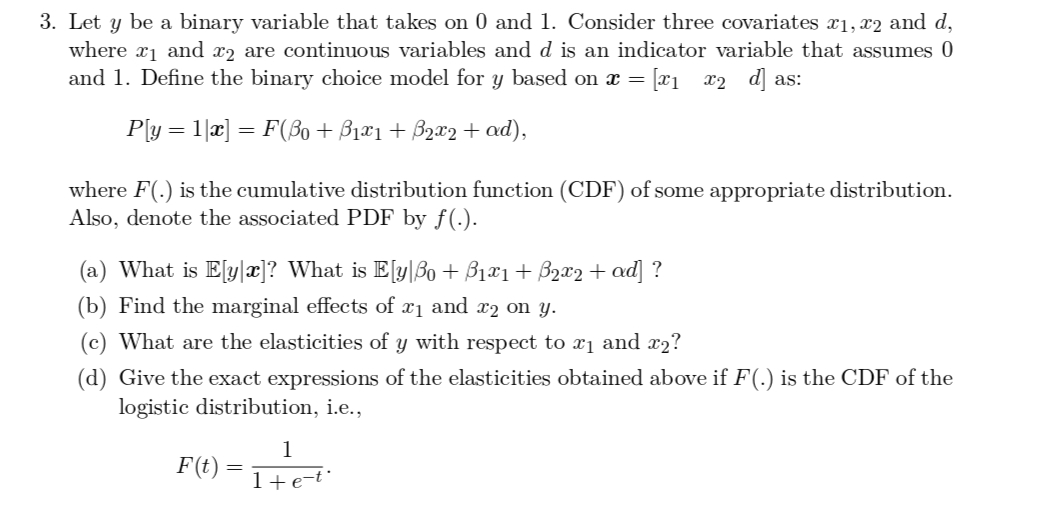 Solved Let y ﻿be a binary variable that takes on 0 ﻿and 1 . | Chegg.com
