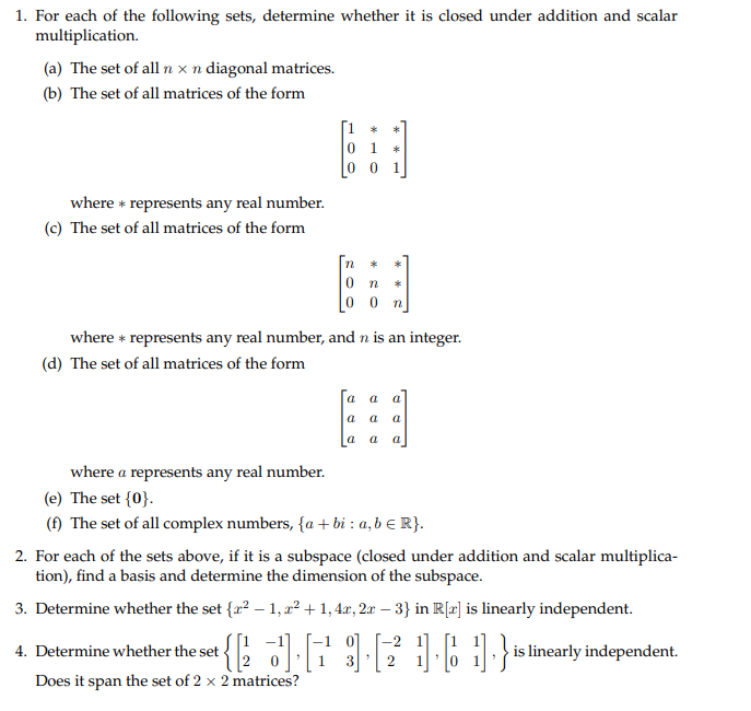 Solved 1. For each of the following sets, determine whether | Chegg.com