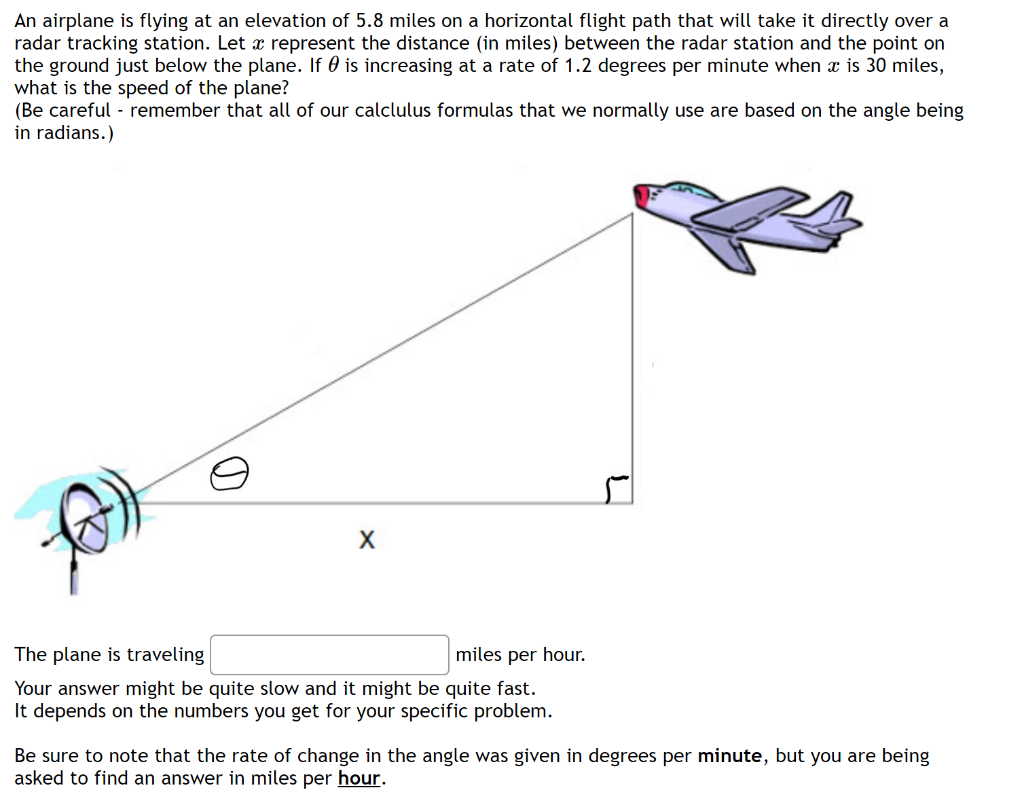 Solved An airplane is flying at an elevation of 5.8 miles on | Chegg.com