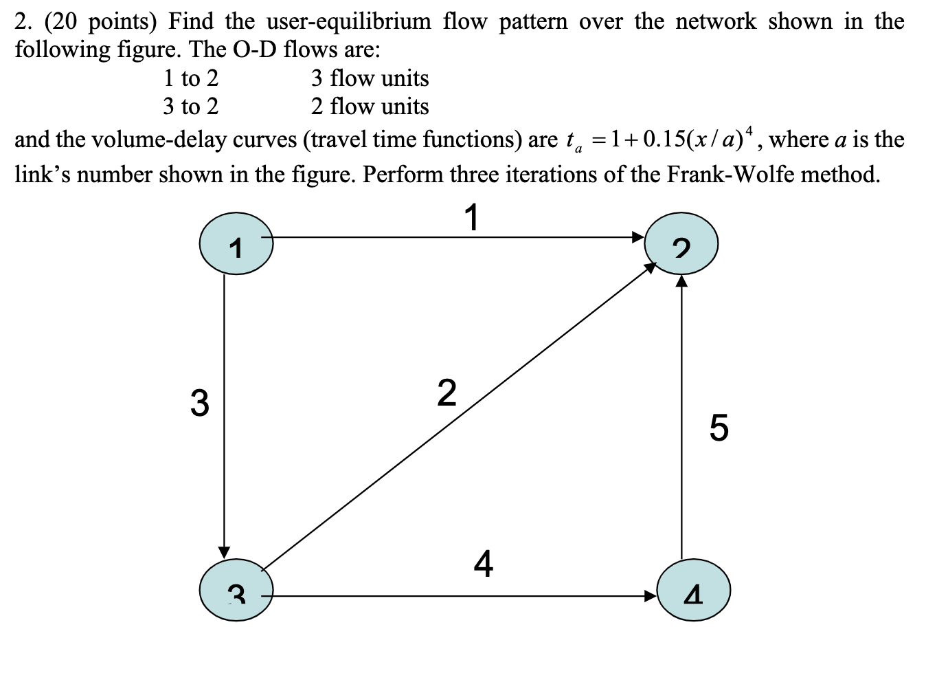 2. ( 20 points) Find the user-equilibrium flow | Chegg.com