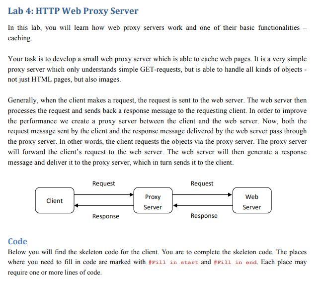 Solved Lab 4: HTTP Web Proxy Server In this lab, you will | Chegg.com