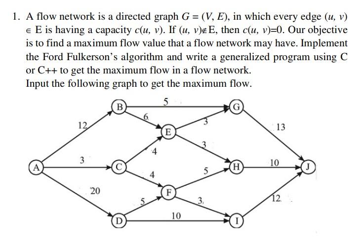 Solved 1. A flow network is a directed graph G=(V,E), in | Chegg.com