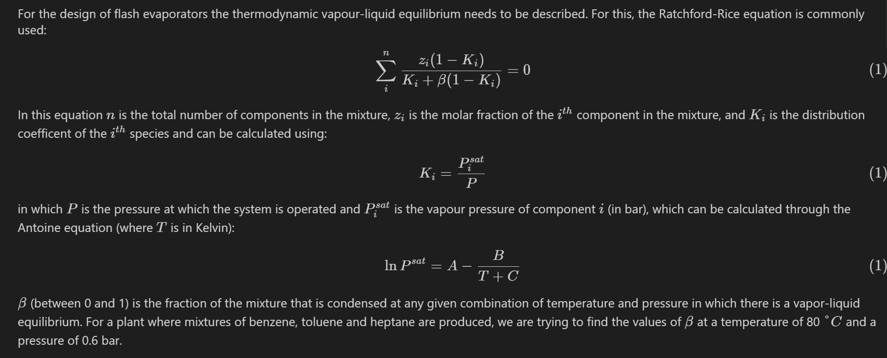 Solved For the design of flash evaporators the thermodynamic | Chegg.com