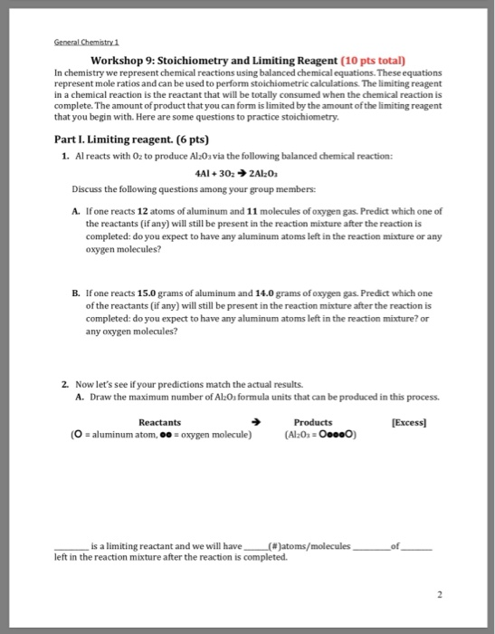 Solved Workshop 9: Stoichiometry and Limiting Reagent (10 | Chegg.com