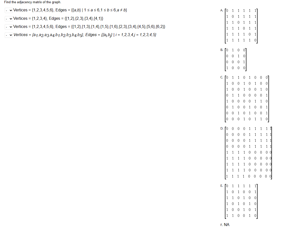 Solved Find the adjacency matrix of the graph. Vertices | Chegg.com