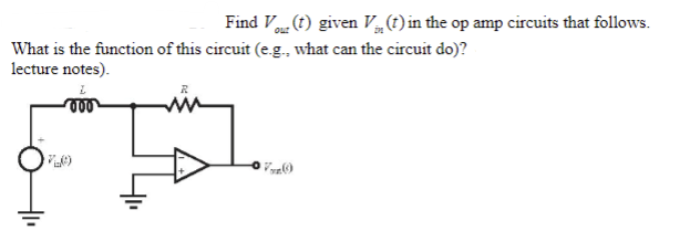 Find Vout (t) ﻿given Vin(t) ﻿in the op amp circuits | Chegg.com
