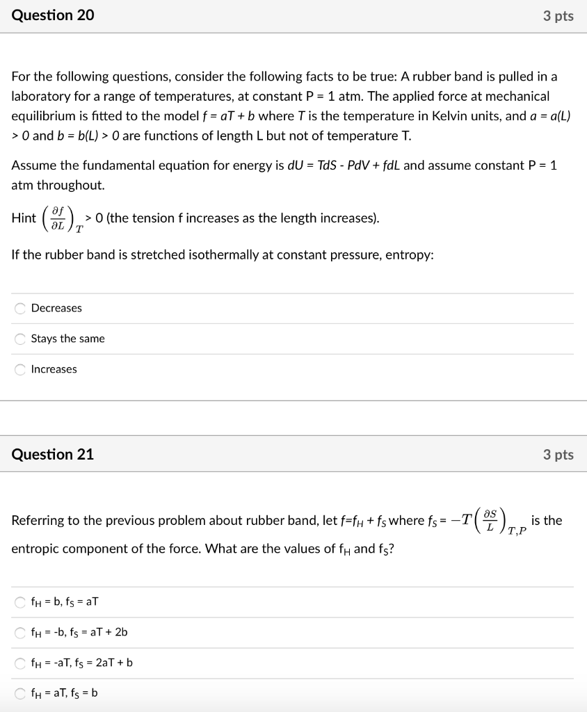 Solved Question 20 3 pts For the following questions, | Chegg.com