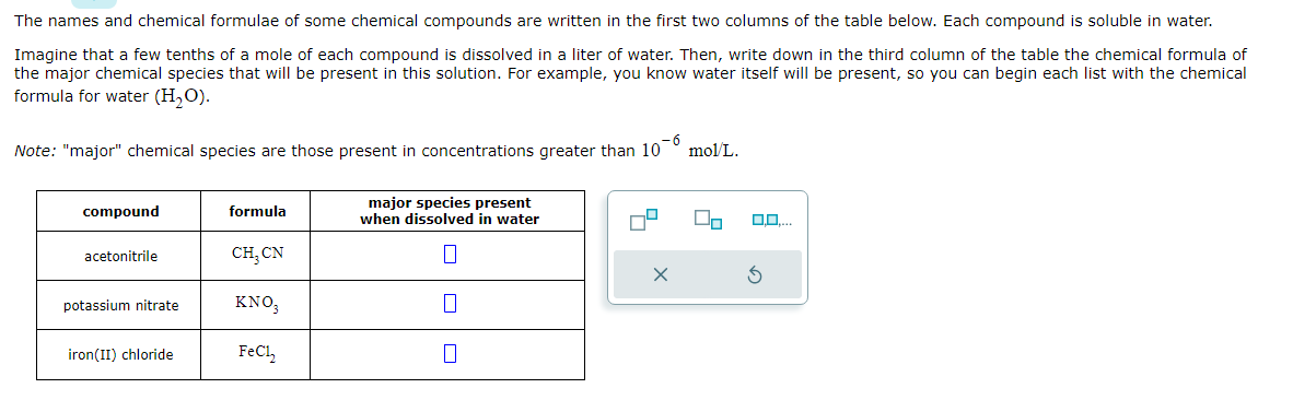 Solved The names and chemical formulae of some chemical | Chegg.com